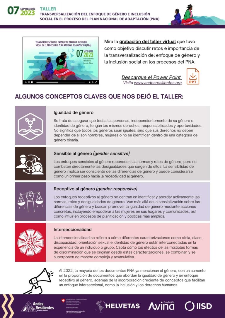 Transversalización de género y la inclusión social en PNA